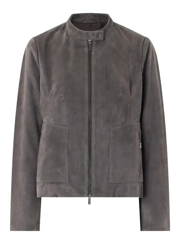 ST. AGNI Suede Long-sleeved Moto Jacket - Grey