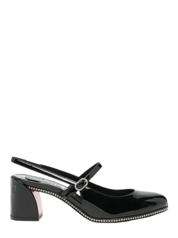 CHRISTIAN LOUBOUTIN Round Toe Slingback Block Heel Sandals - Black