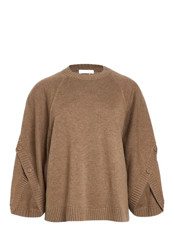 Max Mara Solid-color Cashmere Sweater With Ribbed Cuffs And Button Detailing - Brown