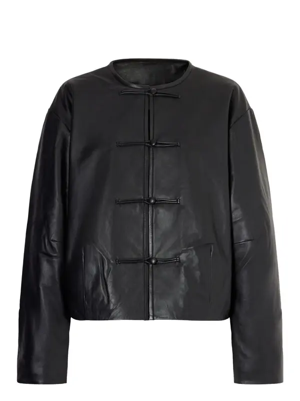 ST. AGNI Oriental Charm" Leather Jacket With Chinese Knot Buttons - Black