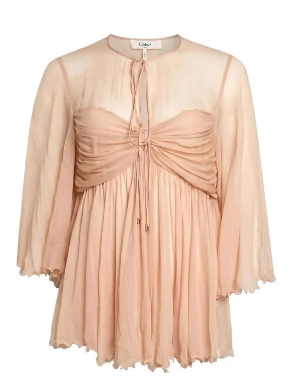 Chloé Georgette Tie-neck Top With Ruffle Detailing - No