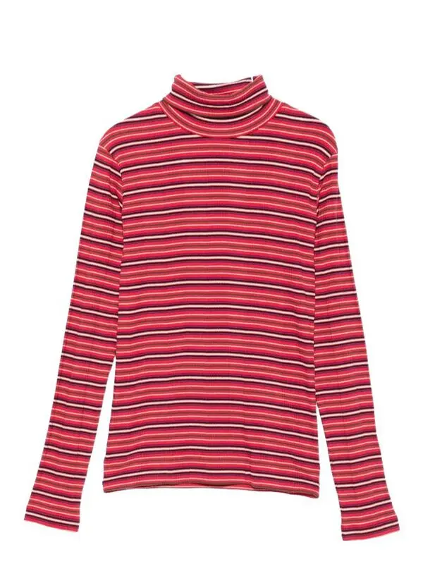 Dries Van Noten Striped High Neck Long Sleeve Top - Red