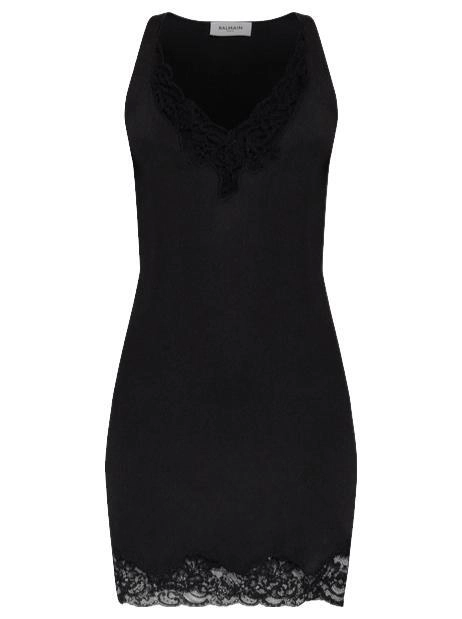 Balmain Sleeveless Lace Trimmed Mini Dress - Black