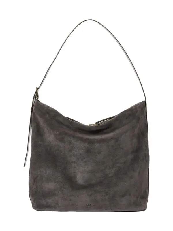 A.p.c. Vera Maxi Suede Shoulder Bag - Gris Ardoise