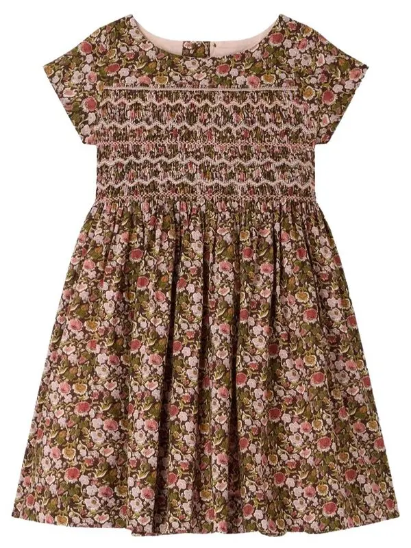 Bonpoint Duchesse Smocked Floral-print Mini Dress - Eggplant