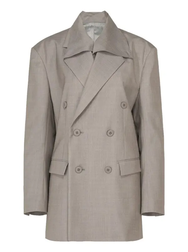 Issey Miyake Double Breasted Relaxed Fit Blazer - Grey