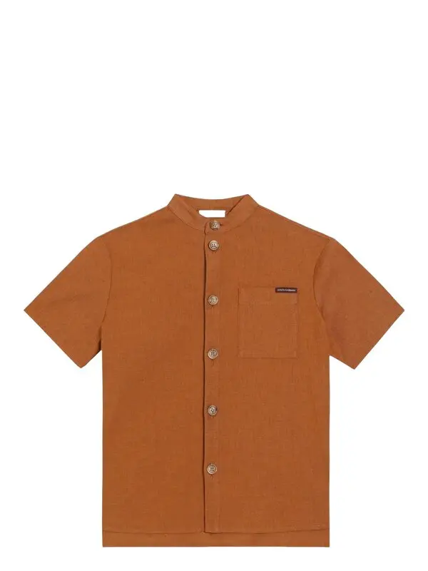 Dolce & Gabbana Short-sleeve Cotton And Linen Blend Shirt - Brown
