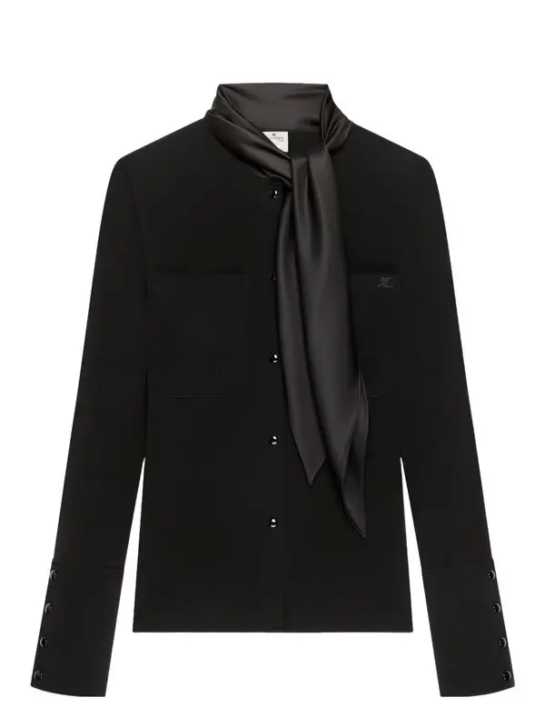 COURREGES Satin Scarf Jersey Shirt - Black