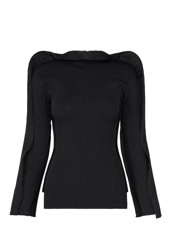 Issey Miyake Ribbed Boatneck Top - Black