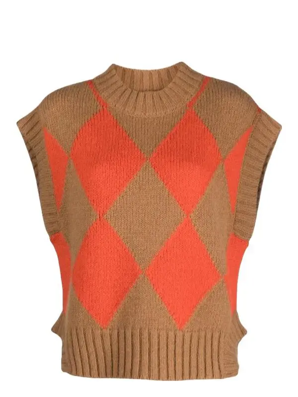 La DoubleJ Argyle Print Knitted Vest - Brown