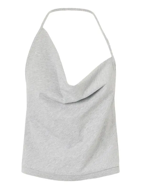 ST. AGNI Cotton Knit Backless Halter Top With Draped Neckline - Light Gray Blend