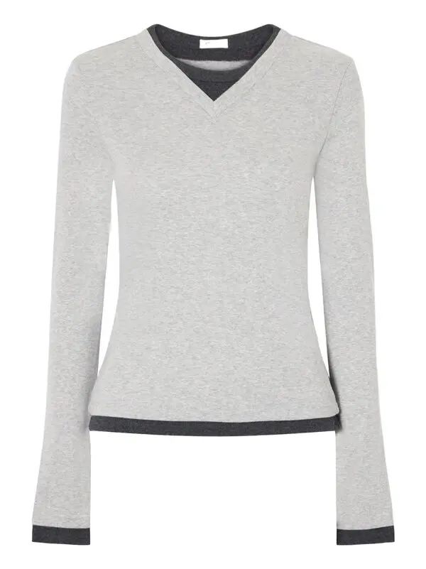 ST. AGNI Organic Cotton V-neck Long-sleeve Top - Plaster Color