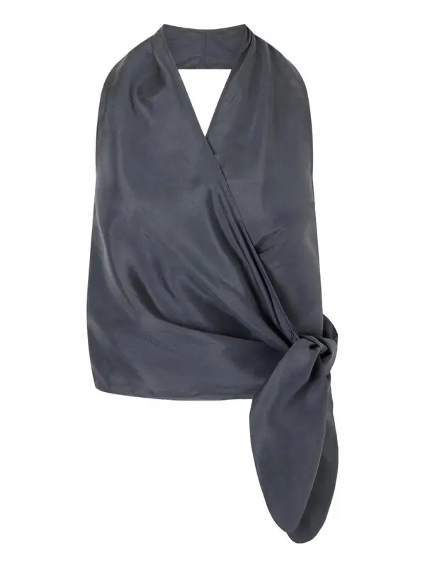 ST. AGNI Halter Neck Silk Wrap Top - Black