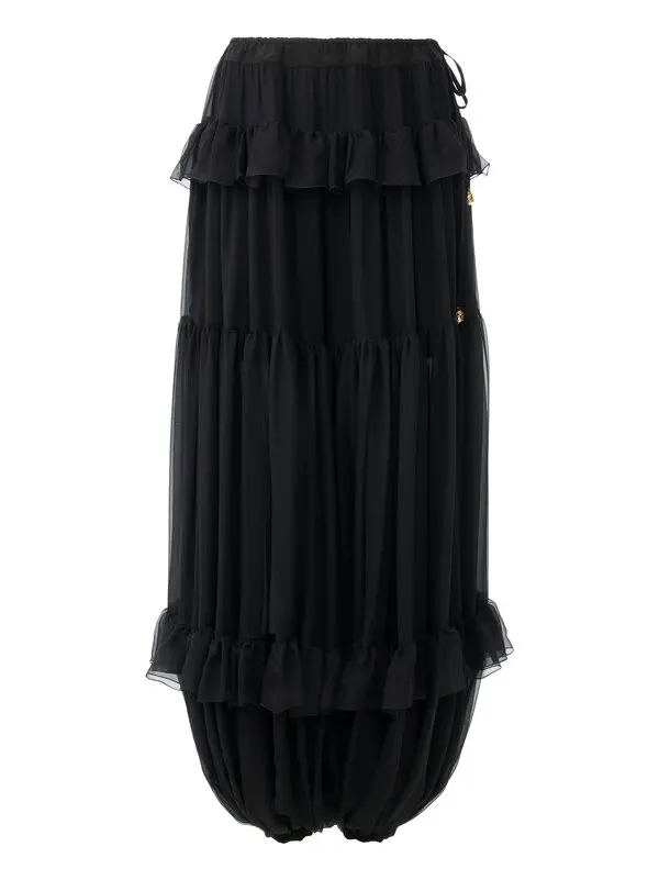 Chloé Fluid Pleated Pants In Silk Mousseline - Black