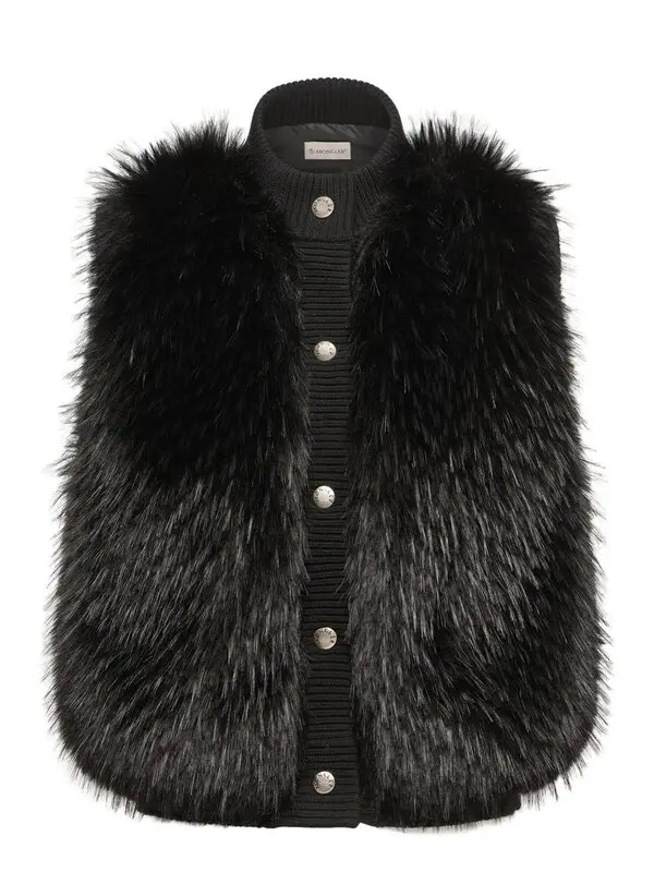 Moncler Fur-trimmed Knit Vest - Black