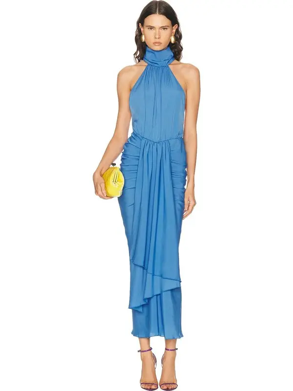 ROWEN ROSE Bow Neck Maxi Dress - Blue