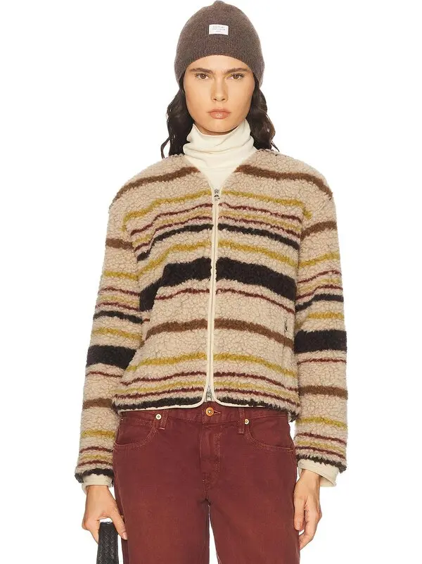Moncler Striped Teddy Zip-up Cardigan - Light Beige