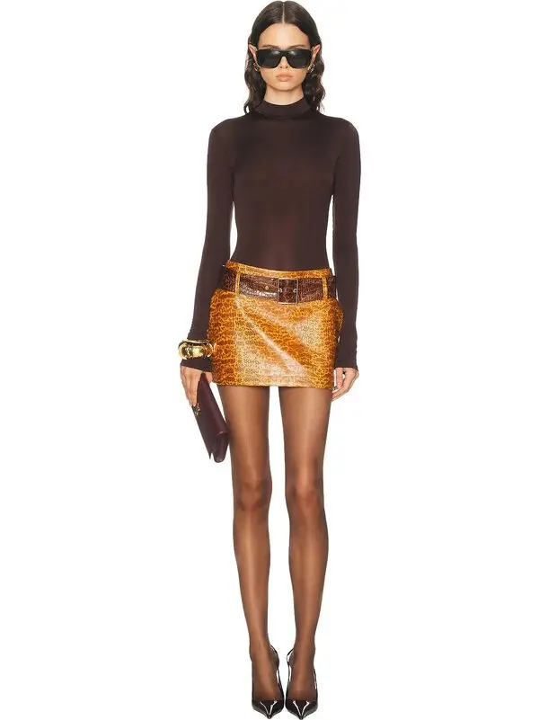 Lapointe Jersey Mock Neck Bodysuit - Chocolate