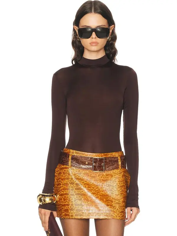 Lapointe Jersey Mock Neck Bodysuit - Chocolate