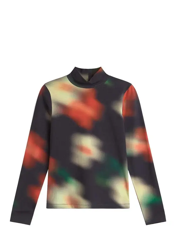 THINKING MU Ellen Bloom High Neck Long Sleeve Top - Black