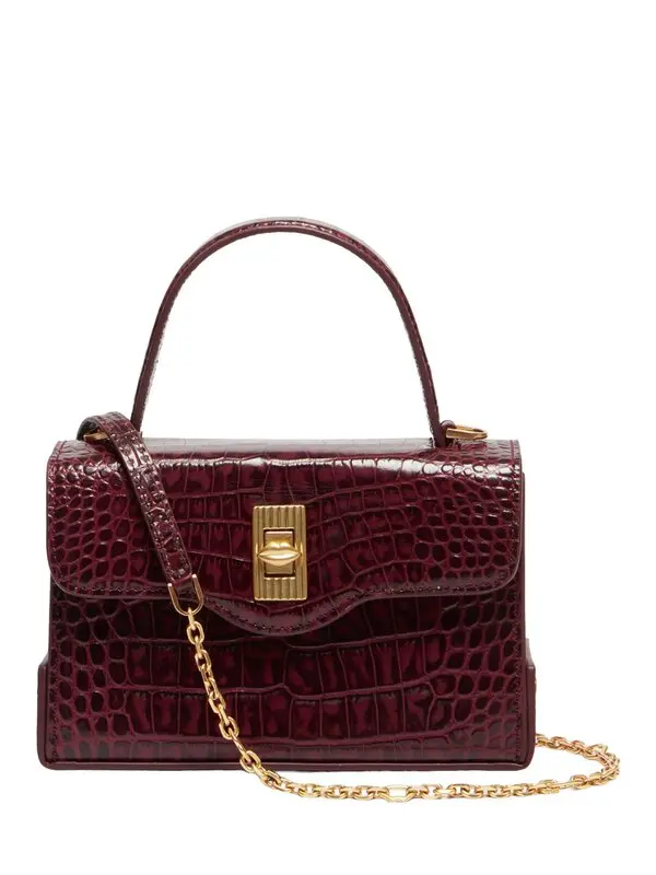 Lulu Guinness Burgundy Croc Effect Mini Handbag - Brown