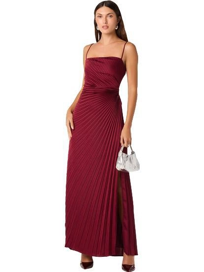 Astr The Label Paulette Satin Slip Maxi Dress With Pleats And Slit - Wine