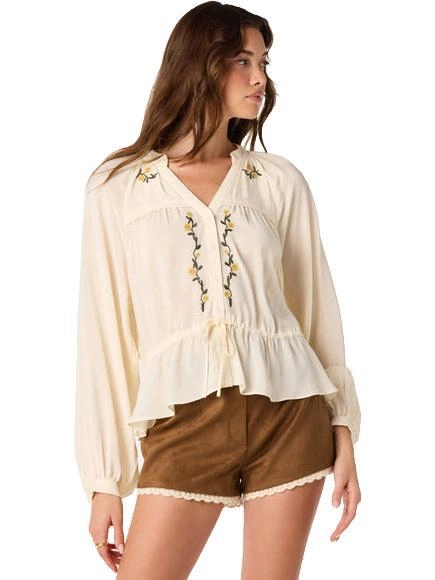 Astr The Label Embroidered Peplum Blouse - Cream