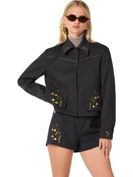 Astr The Label Jalen Embroidered Cropped Jacket - Slate