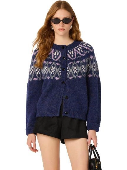 Astr The Label Irene Fair Isle Cardigan - Navy