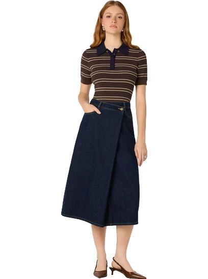 Astr The Label Pearl Midi Skirt - Denim