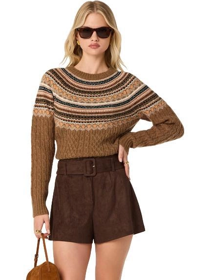 Astr The Label Daria Fair Isle Cable Knit Sweater - Camel