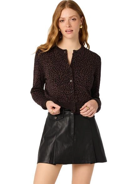 Astr The Label Nikki Leopard Print Cardigan - Espresso Leopard