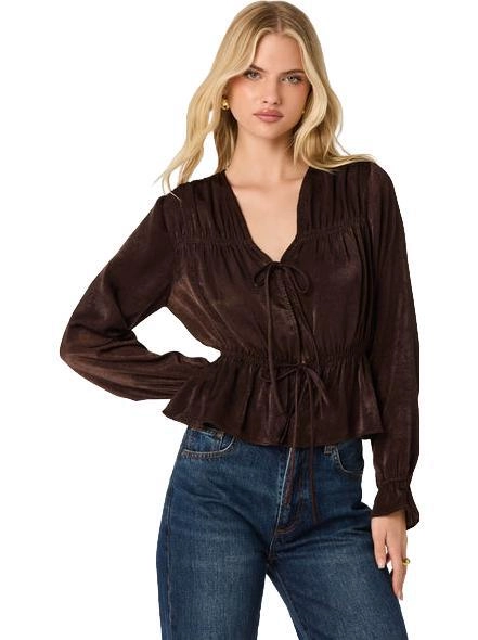 Astr The Label Tatiana Poet Sleeve Blouse - Brown