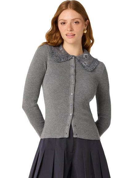 Astr The Label Sonya Lace Collar Cardigan - Grey
