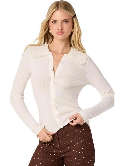 Astr The Label Sonya Lace Collar Cardigan - Ivory