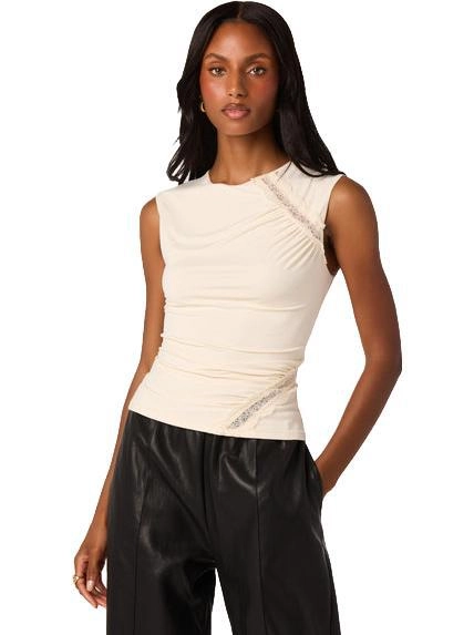 Astr The Label Frances Asymmetrical Lace Ruched Top - Cream