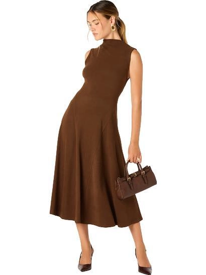 Astr The Label Mock Neck Midi Dress - Dark Brown