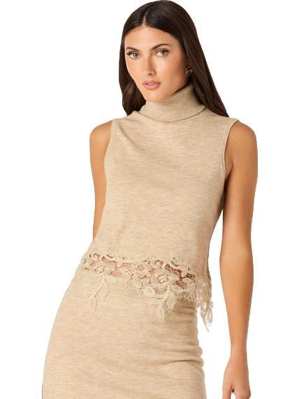 Astr The Label Lace-hem Turtleneck Top - Natural