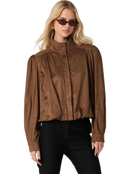 Astr The Label Faux Suede Bomber Jacket - Coffee