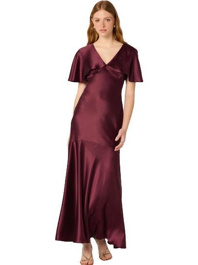 Astr The Label Jamie Cape Sleeve Satin Maxi Dress - Wine