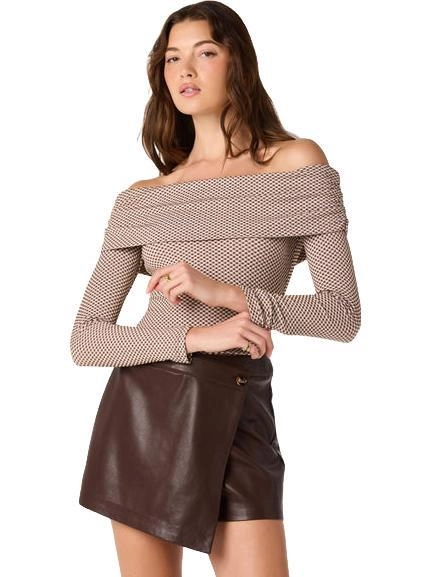 Astr The Label Oaklee Faux Leather Skort - Brown