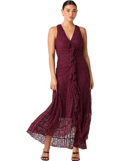 Astr The Label Casia Lace Ruffle Maxi Dress - Wine
