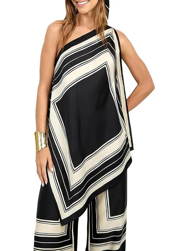 Trina Turk Asymmetrical One-shoulder Top With Handkerchief Hem - Scala
