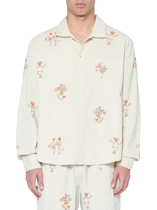BAZISZT Riot Mini Cord Woven Graphic Shirt - Beige