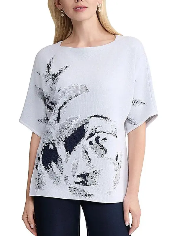 Ming Wang Abstract Print Soft Knit Tunic - White/indigo