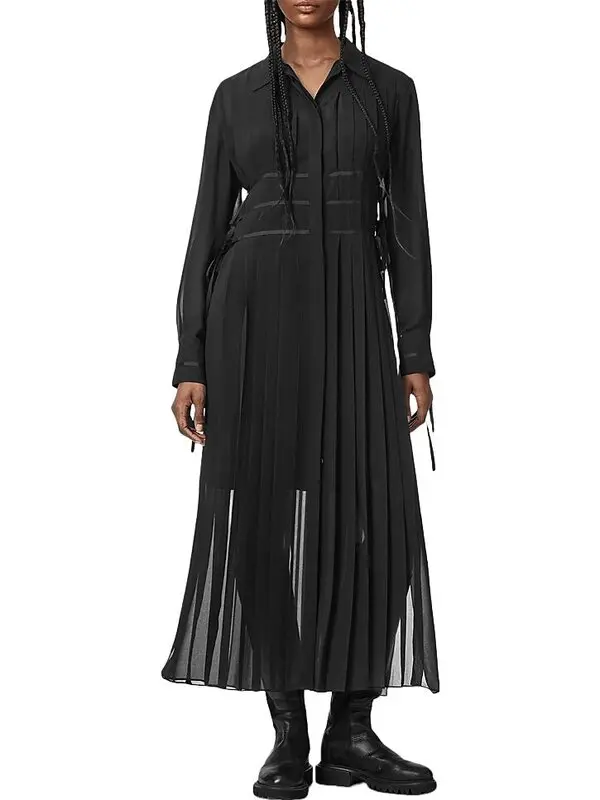 ALLSAINTS Kass Pleated Shirt Dress - Black