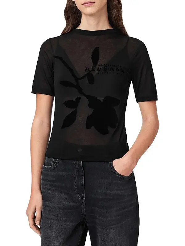 ALLSAINTS Athea Sheer Short Sleeve T-shirt - Black