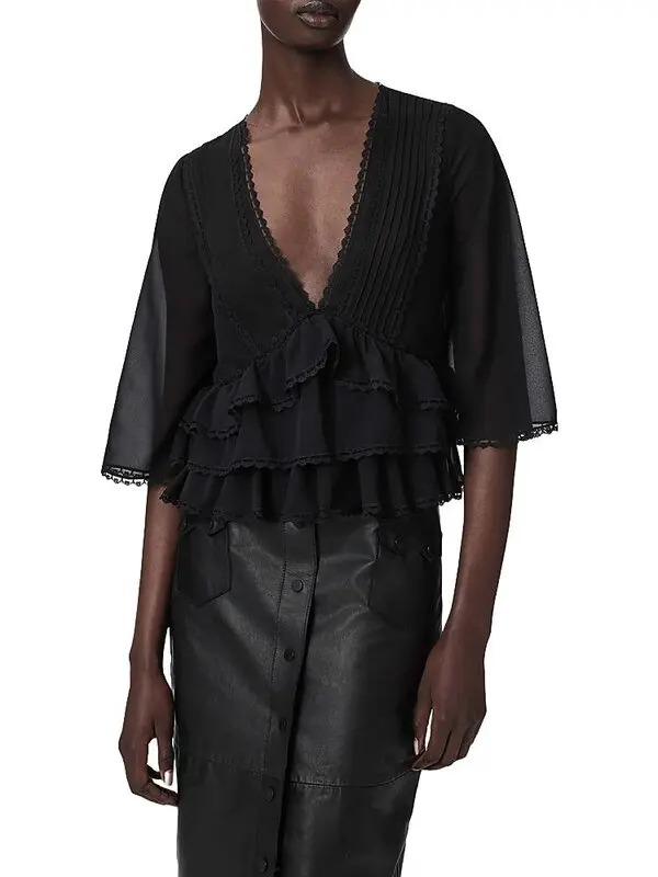 ALLSAINTS V-neck Ruffle Top - Black