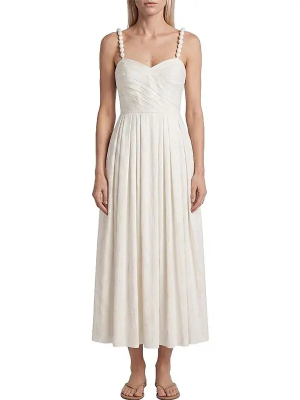 CARTOLINA Marabel Jacquard Sweetheart Neckline Midi Dress - Ivory