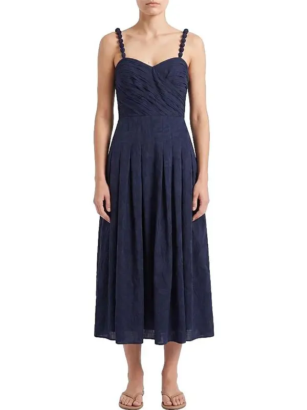CARTOLINA Marabel Jacquard Sweetheart Neckline Midi Dress - Midnight Blue